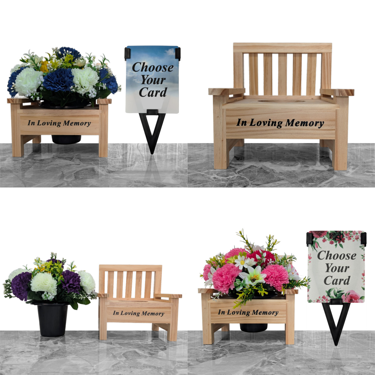Memorial Benches with Artificial Silk Grave Flowers - Free UK Delivery ...