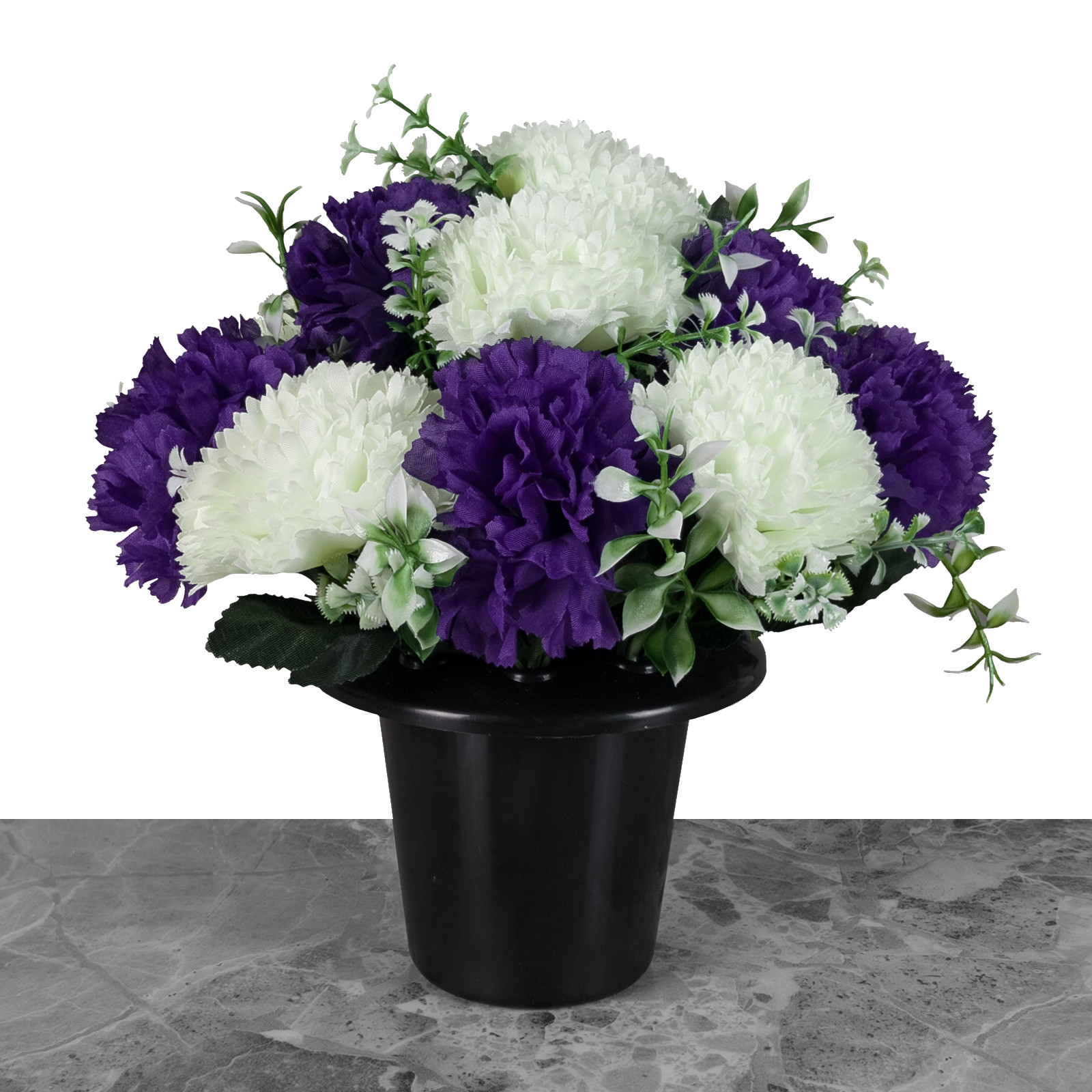 Purple & Honeydew Carnations Tribute - Artificial Silk Grave Pots ...