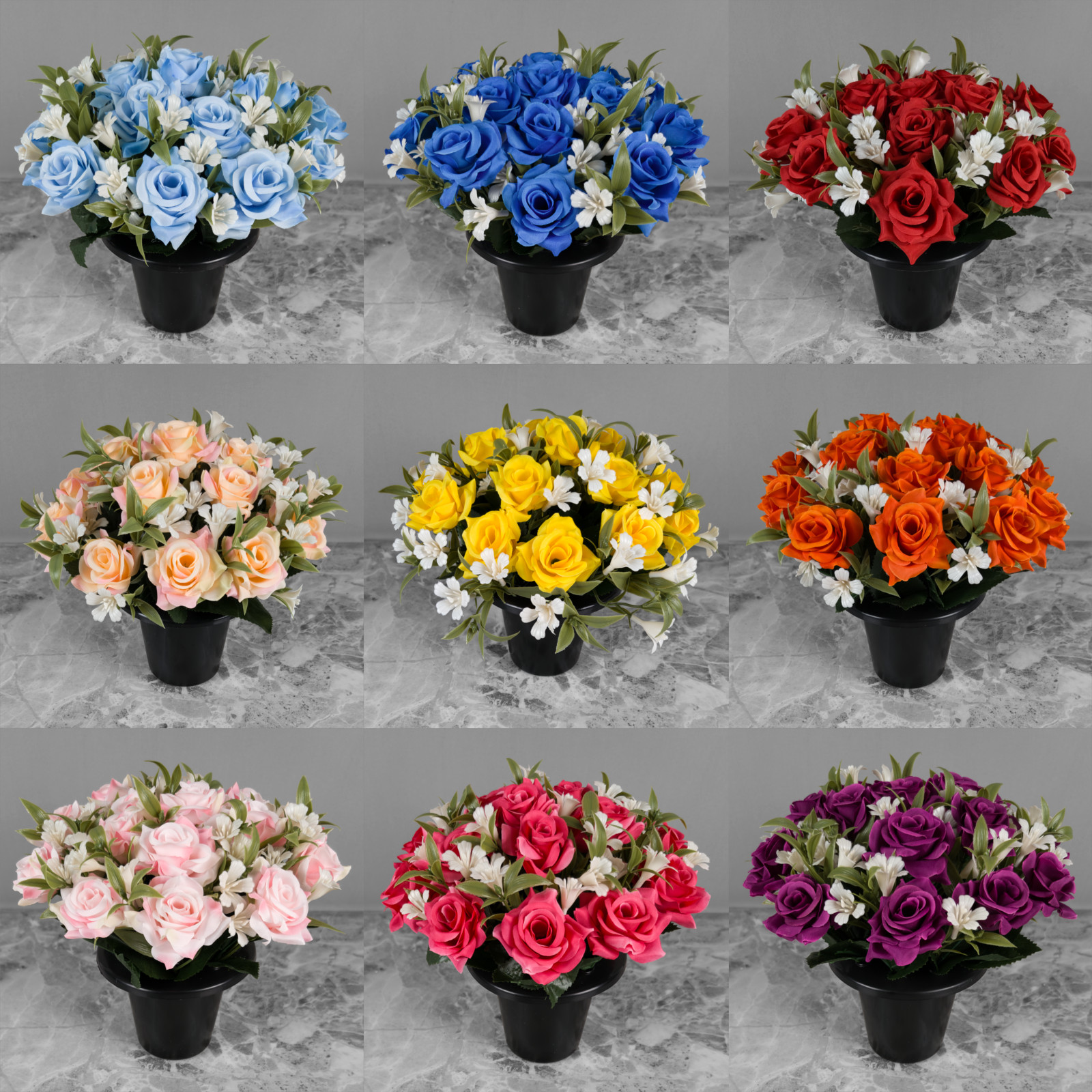 16 Head Open Roses & Weather-Resistant Plastic Gyp/Greenery ...