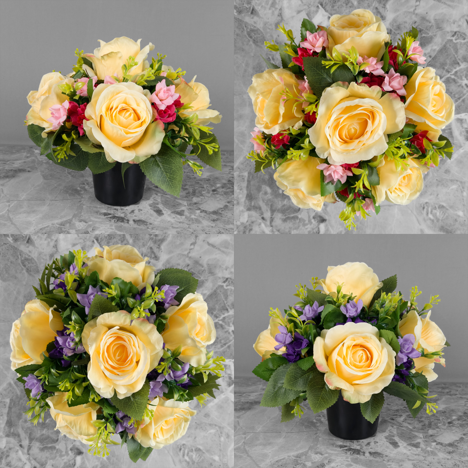Large Yellow Roses and Purple/Pink Mini-Roses - Artificial Silk Grave ...