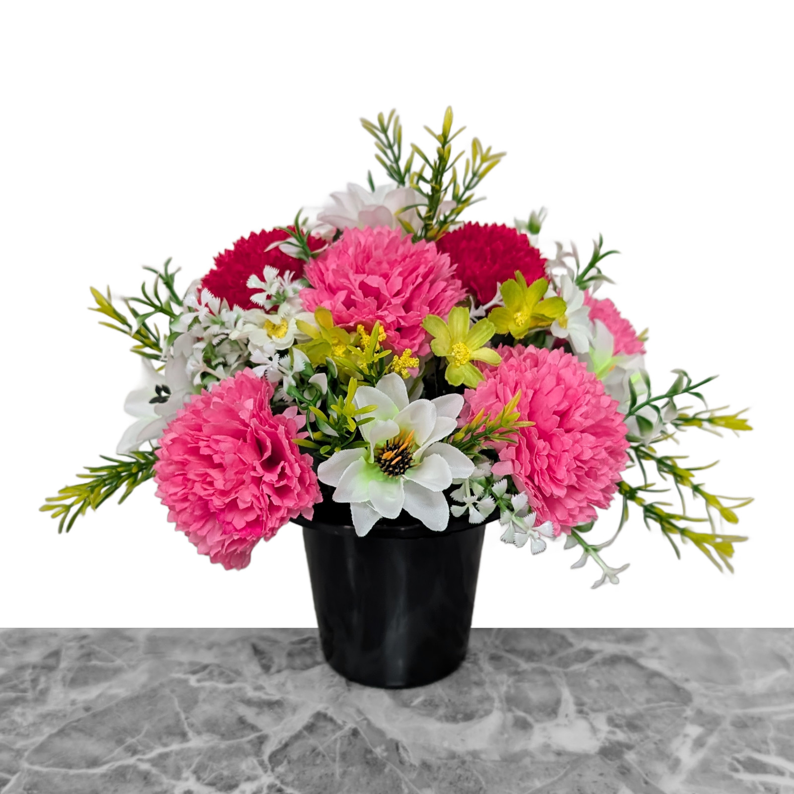 White Dahlias and Pink Carnations Memorial - Artificial Silk Grave Pots ...