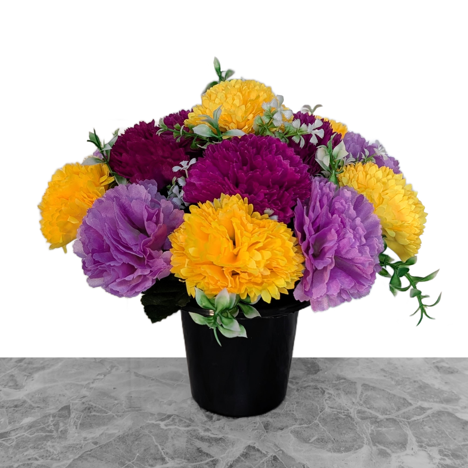 Yellow Mauve Lilac Carnations Memorial - Artificial Silk Grave Pots ...