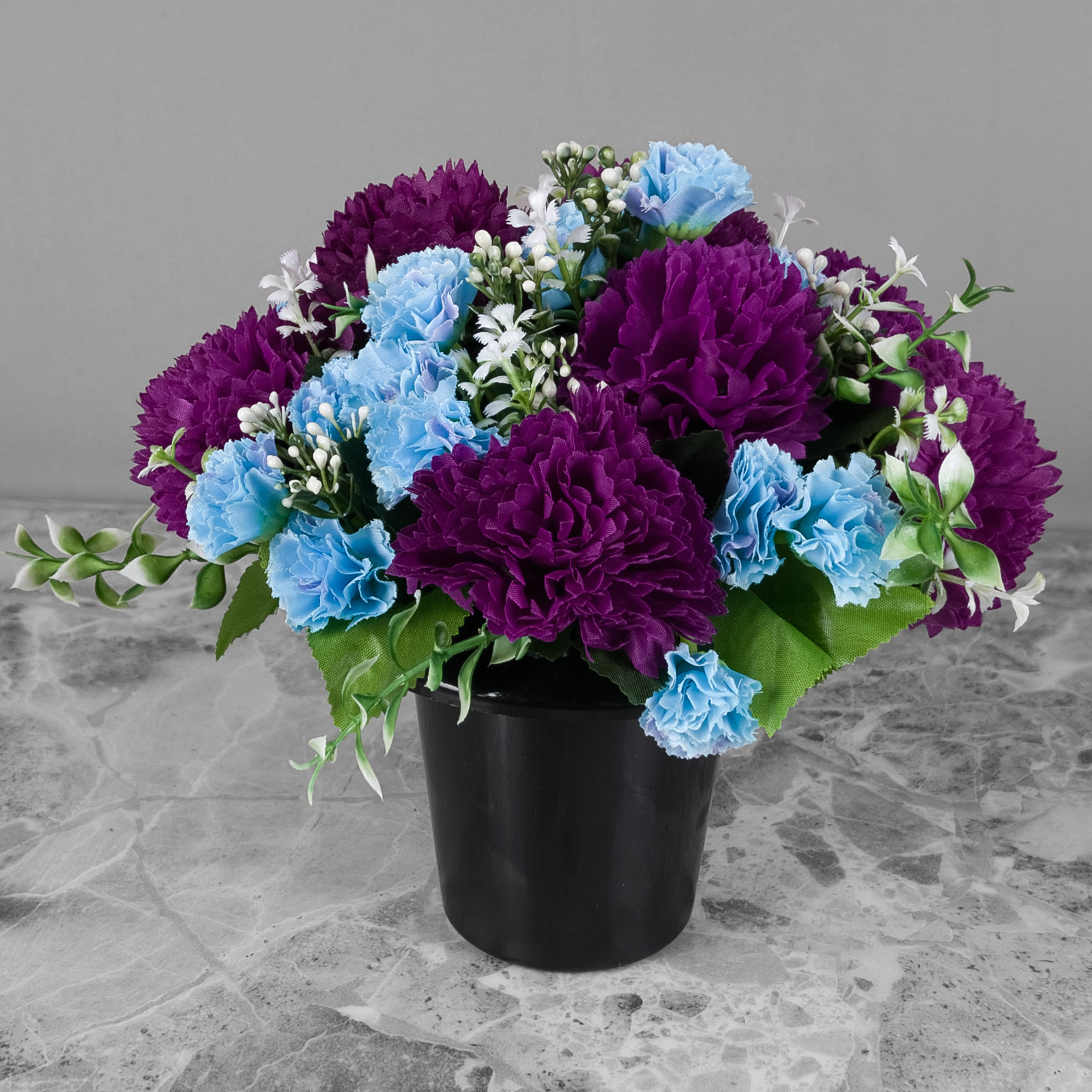 Dark Mauve Carnations & Blue Mini Carnations - Artificial Silk Grave ...