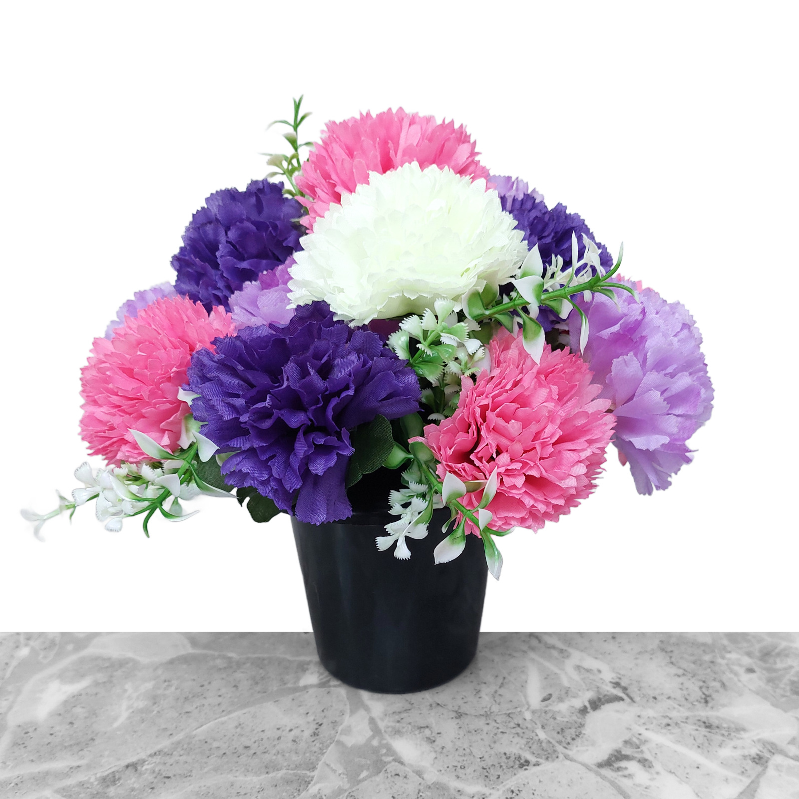 Pink Purple Honeydew Carnations Memorial - Artificial Silk Grave Pots ...